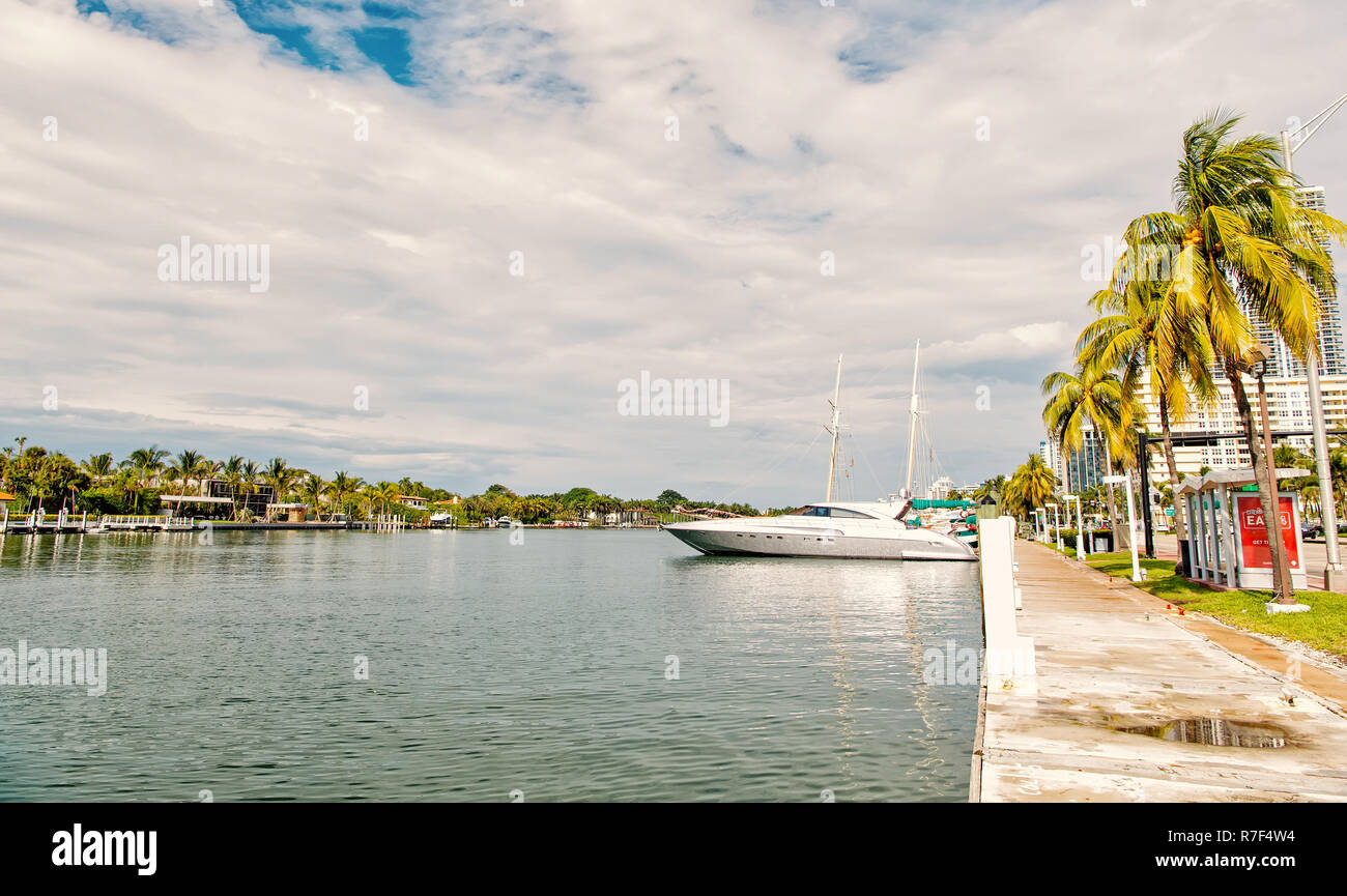 Miami, USA - January 10, 2016: Miami beach or south beach. yachts and ...