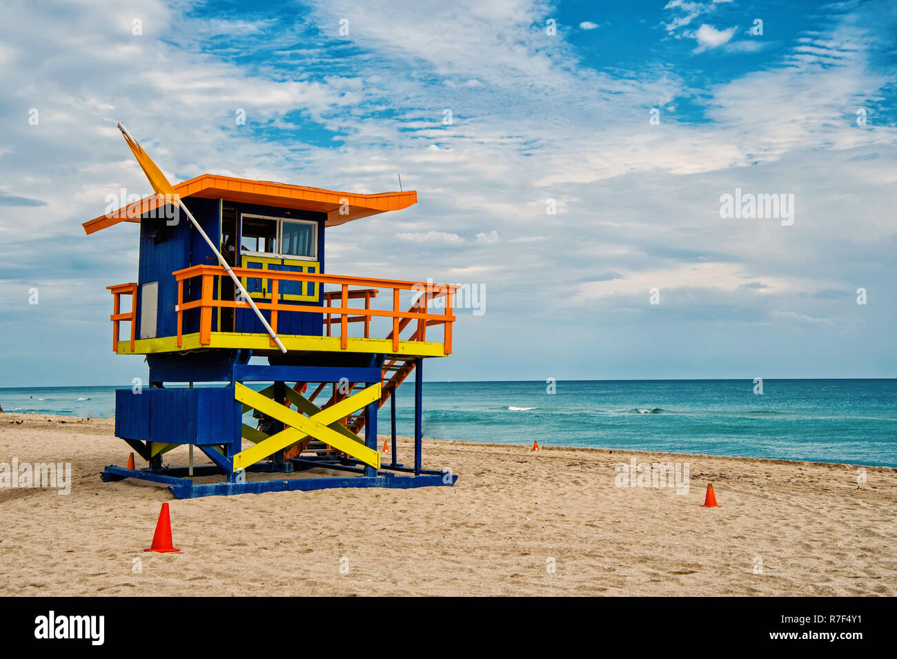 South Beach, Miami, Florida, lifeguard house in a colorful Art Deco ...