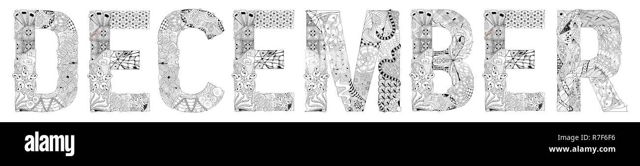 Word DECEMBER for coloring. Vector decorative zentangle object Stock ...