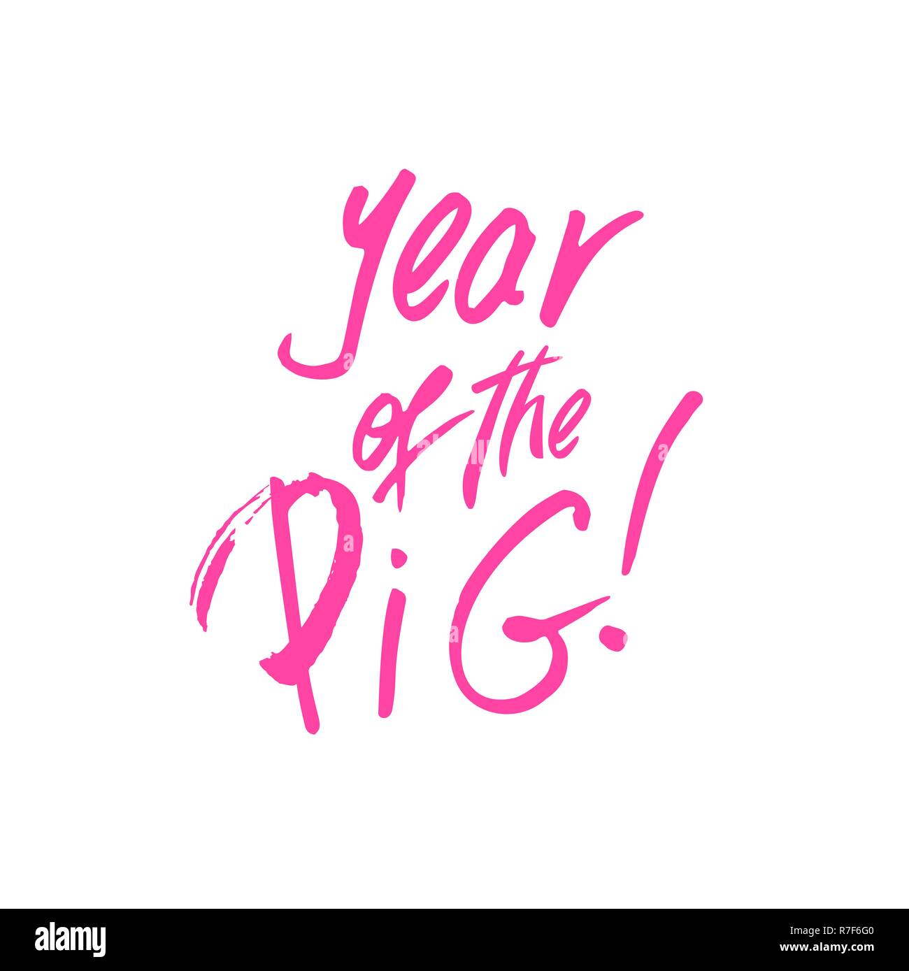 2019 Pink Hand drawn Lettering with Year of the Pig Slogan or Phrase ...