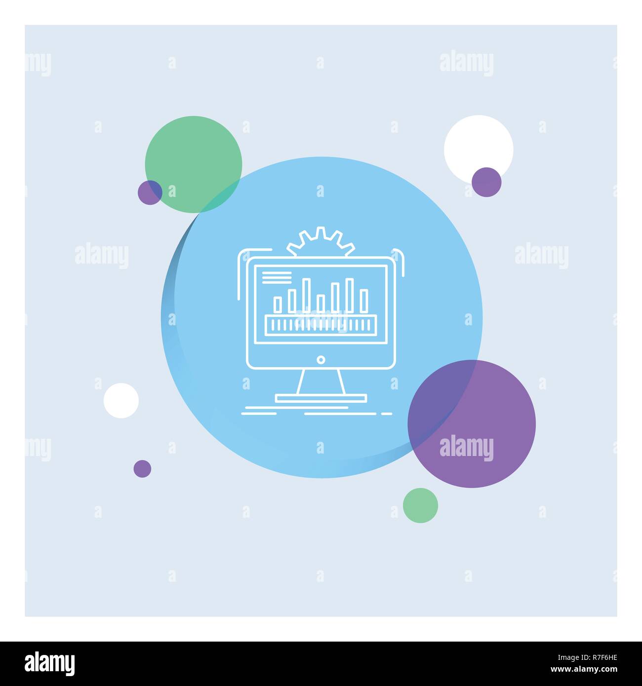 Dashboard Admin Monitor Monitoring Processing White Line Icon Colorful Circle Background
