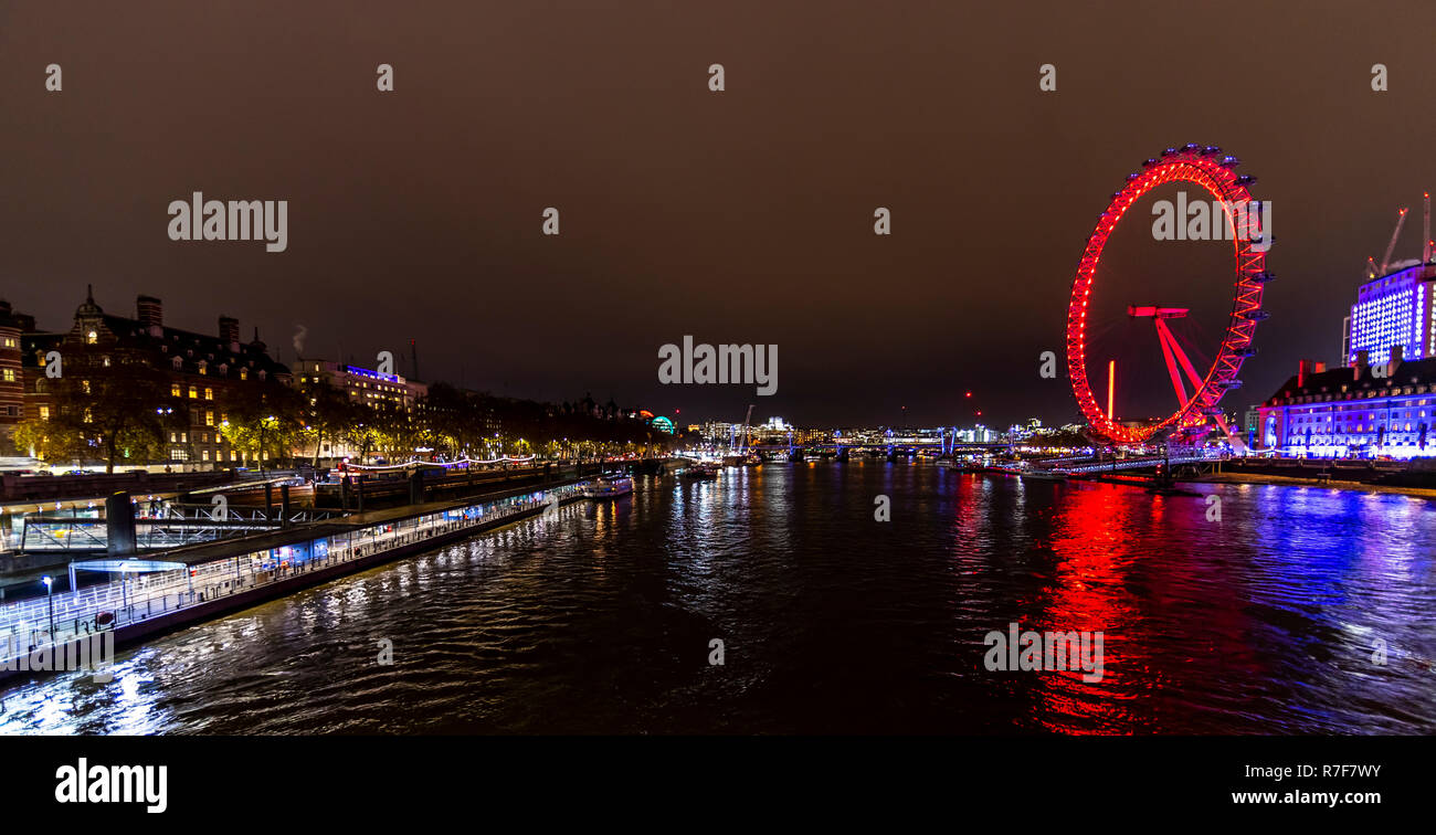 London Eye from Westminster Bridge and Victoria Embankment. Fully ...