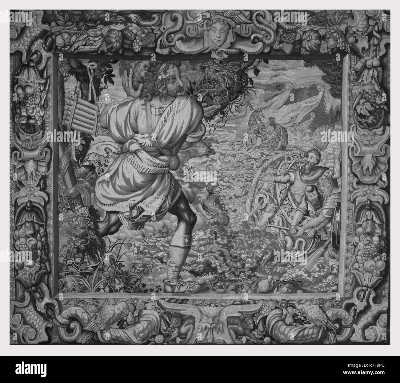 Polyphemus hurls rock at Ulysses' departing ships Stock Photo - Alamy