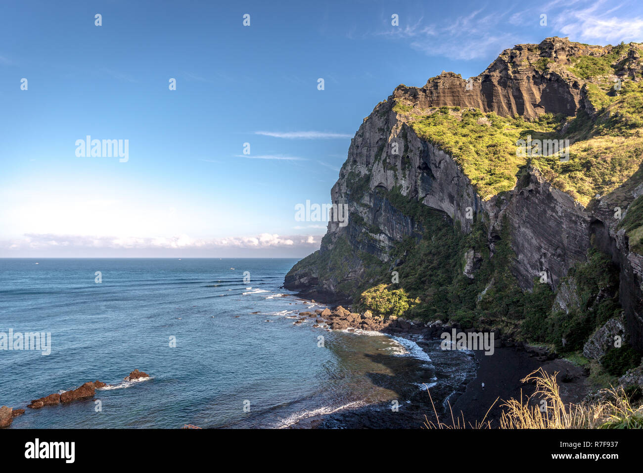 The amazing landscape of Jeju island in South Korea in a blue sky day ...