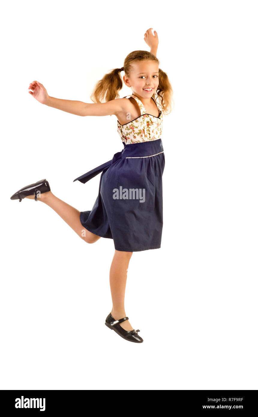 jumping little girl isolated on a white background Stock Photo - Alamy