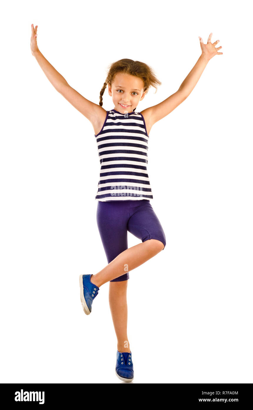 jumping little girl isolated on a white background Stock Photo - Alamy