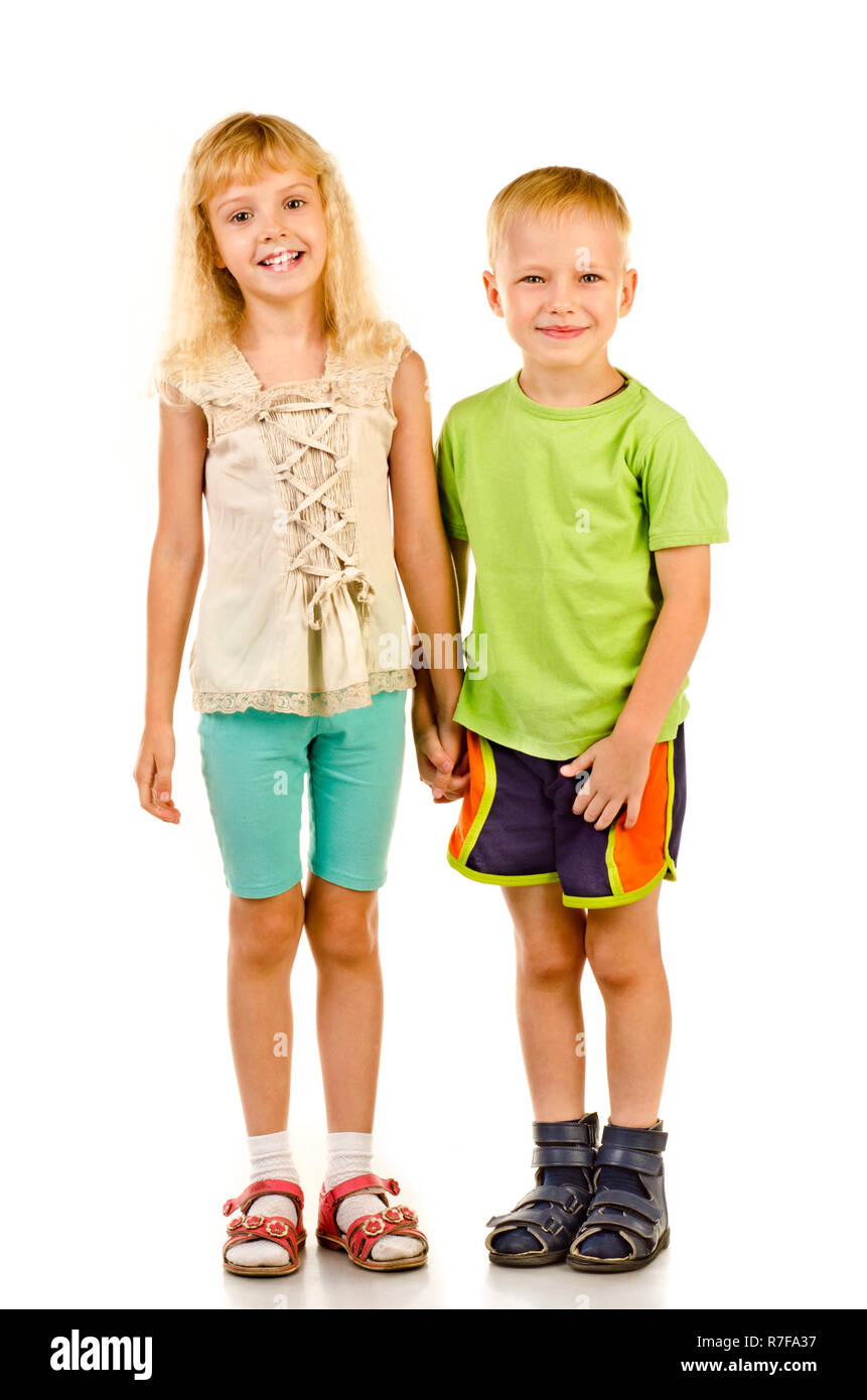 boy and girl isolated on a white background Stock Photo - Alamy