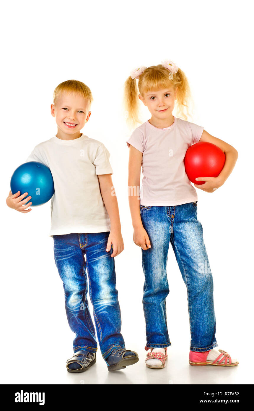 boy and girl isolated on a white background Stock Photo - Alamy