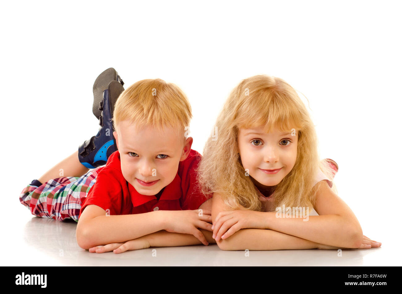 boy and girl isolated on a white background Stock Photo - Alamy
