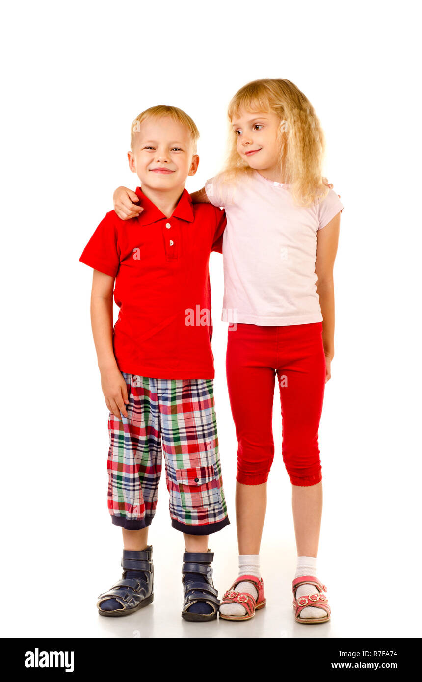 boy and girl isolated on a white background Stock Photo - Alamy