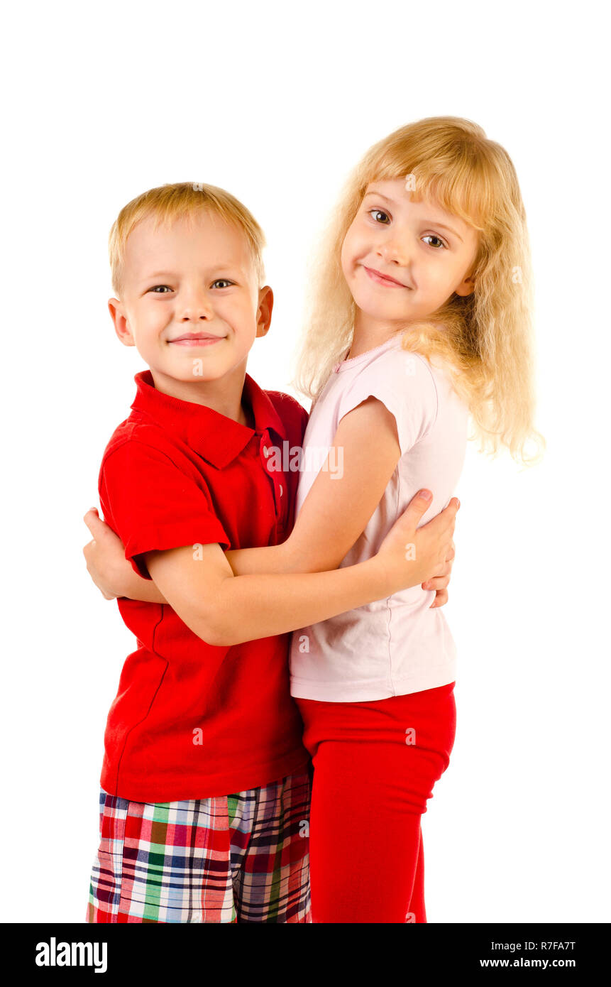 boy and girl isolated on a white background Stock Photo - Alamy