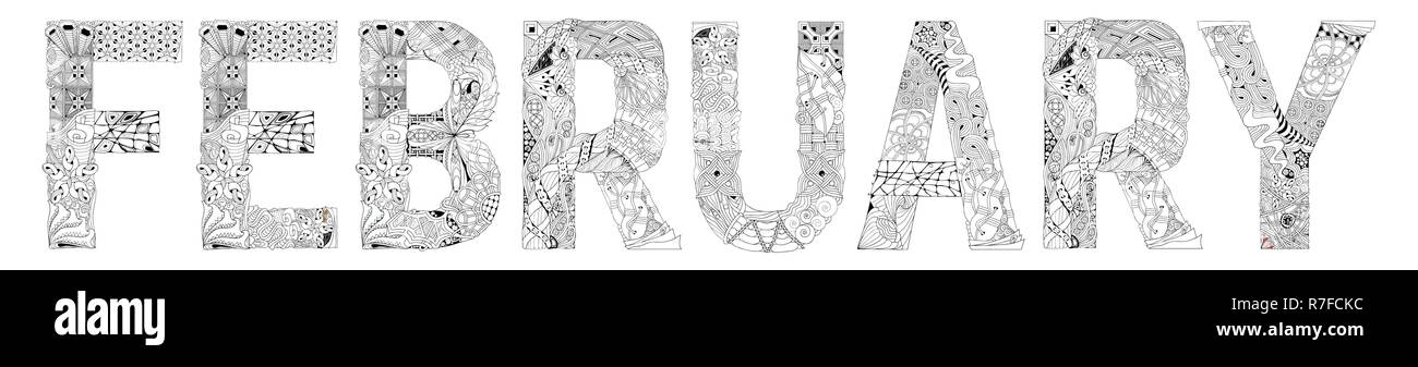 Word FEBRUARY for coloring. Vector decorative zentangle object Stock ...