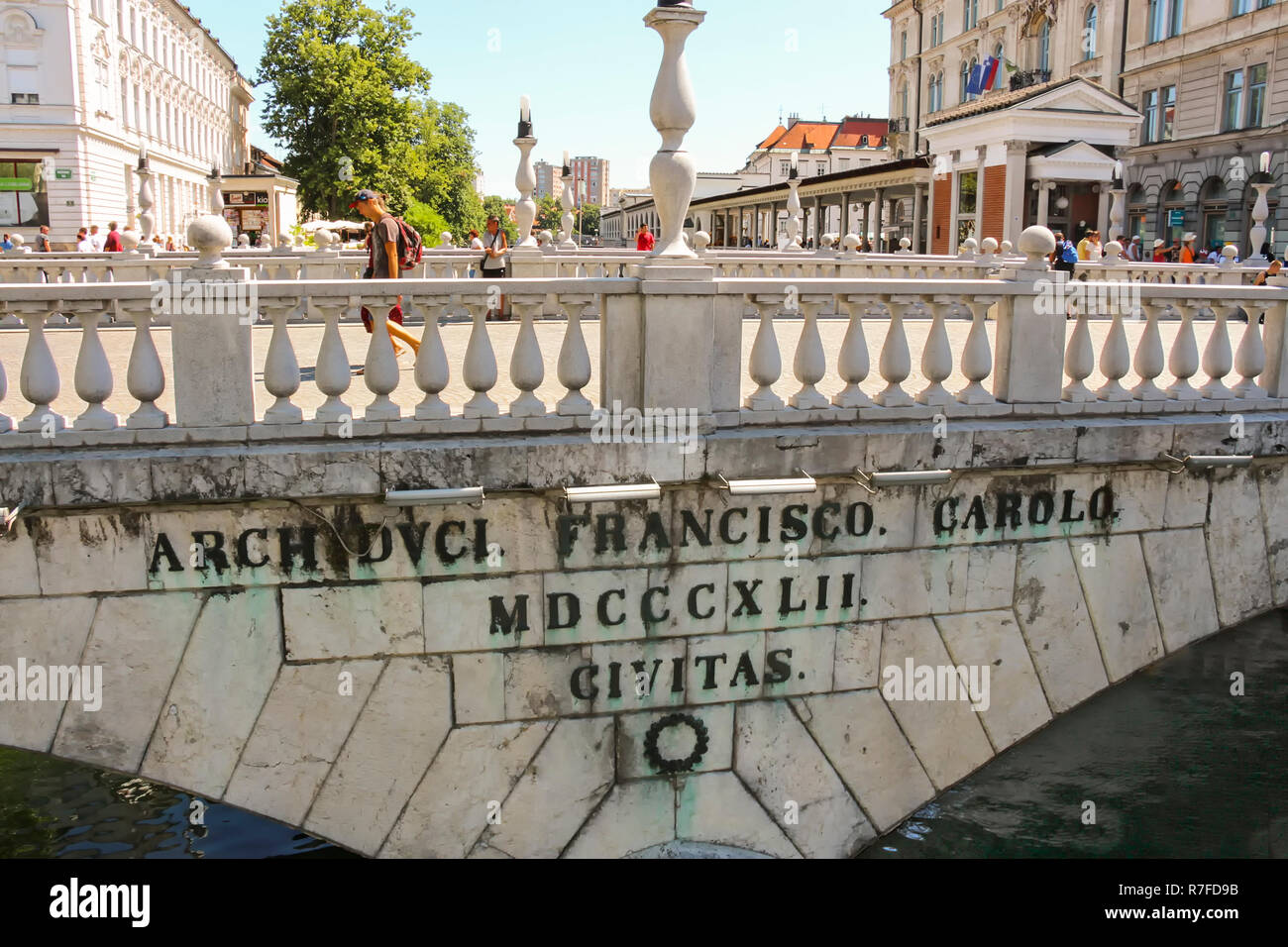 Ljubljana, Slovenia - 2013: Triple Bridge, partly built with Glinica ...