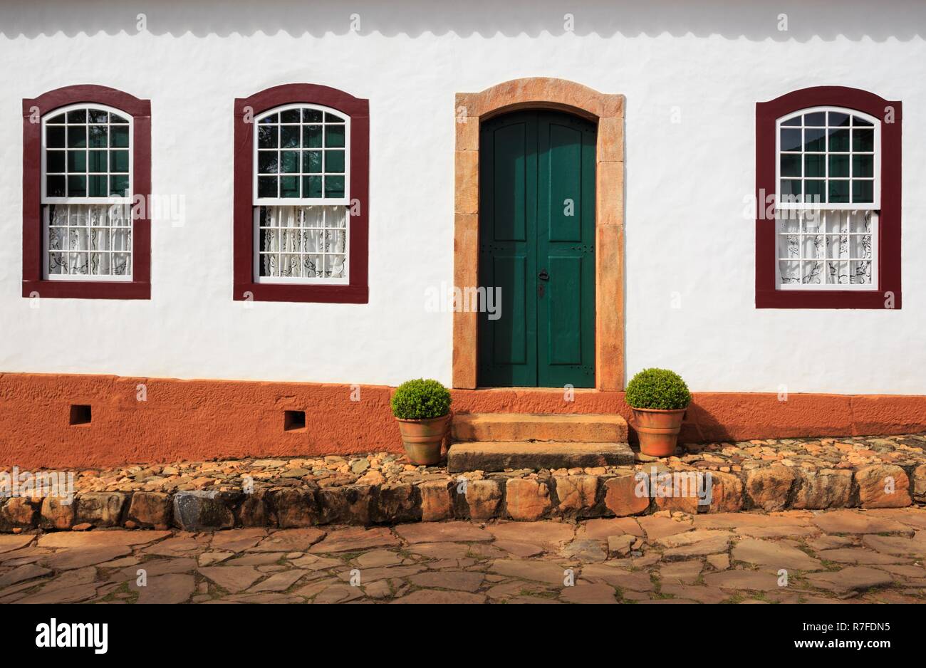 bright colored facade of traditional brazilian rural house at Brazil ...