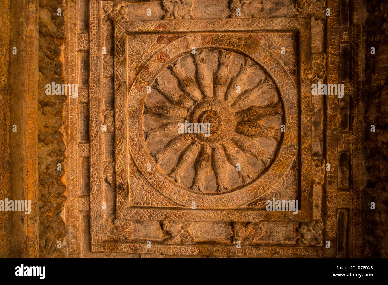 Wheel with 16 Fish Shaped Spokes in the ceiling of Cave 2 at Badami ...