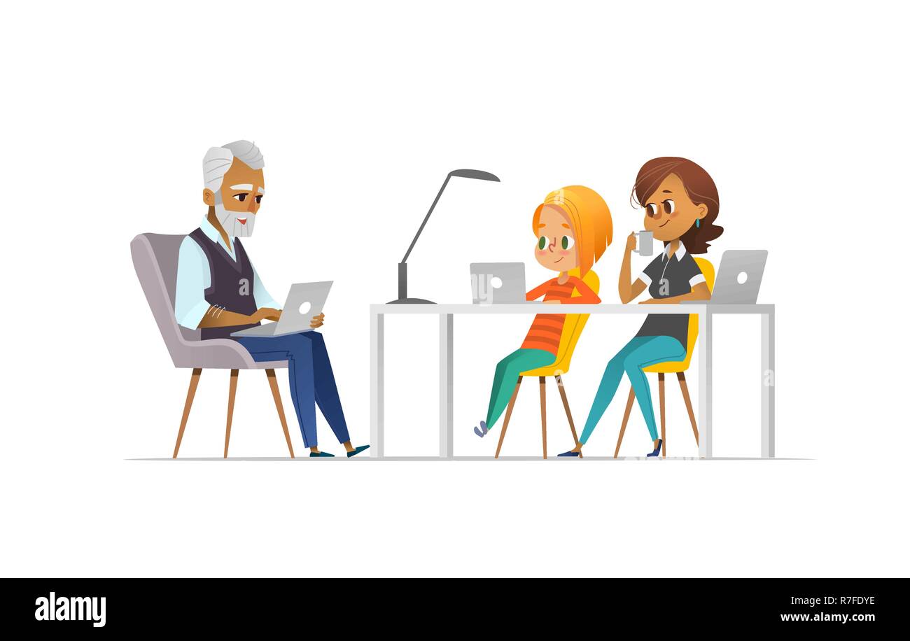 Family of programmers. Happy girl and parents coding together ...