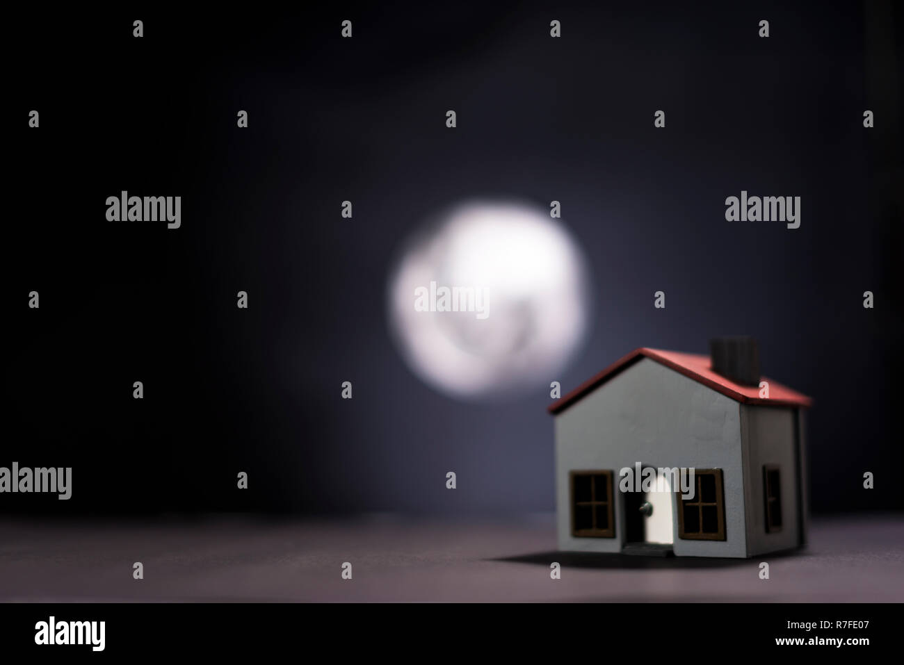 Model house with full moon at night Stock Photo - Alamy