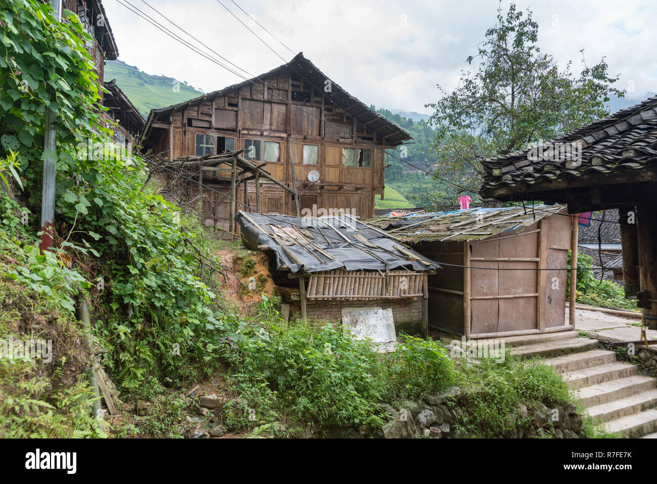Longji Jinkeng Rice terrace area in Guangxi, China. A traditional ...