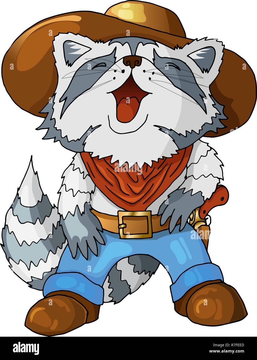 Cartoon colored character american cowboy laughing raccoon isolated on ...