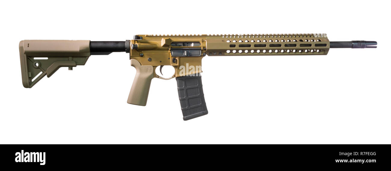 Gold colored AR-15 that is isolated on a white background Stock Photo ...