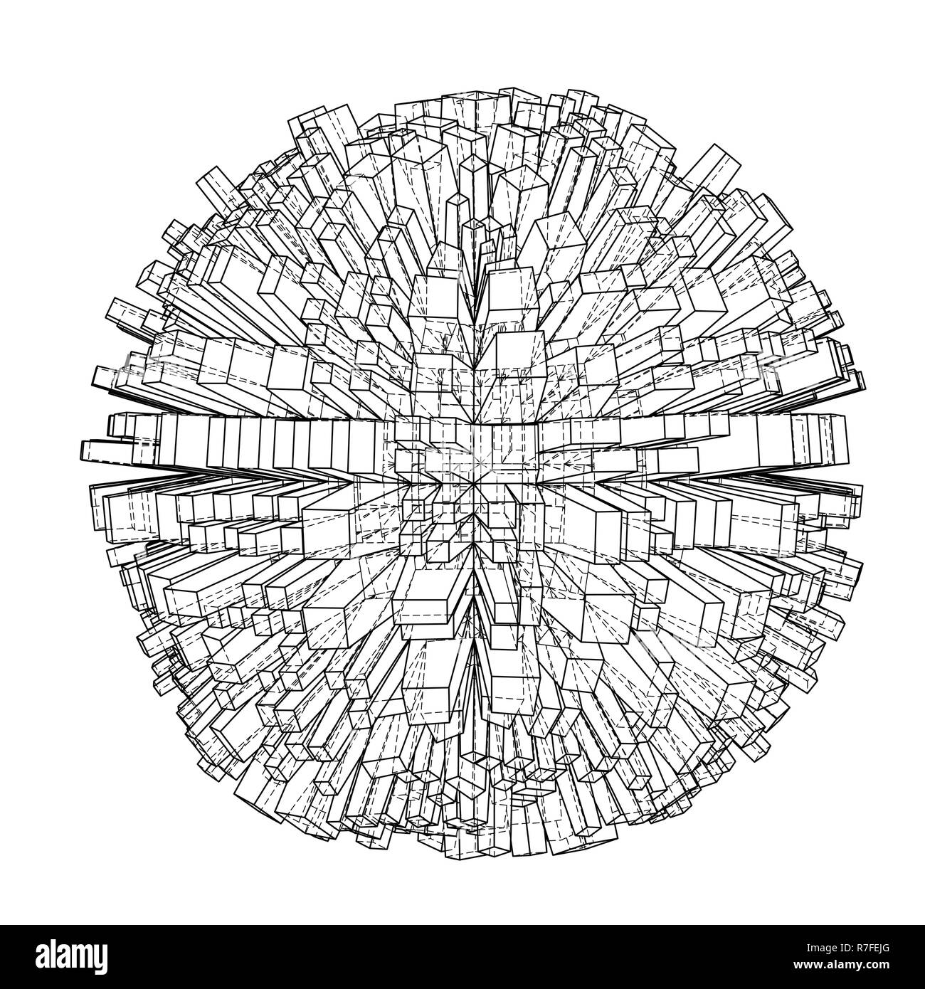 Abstract 3d Sphere with City, Blueprint Style Stock Vector Image & Art ...