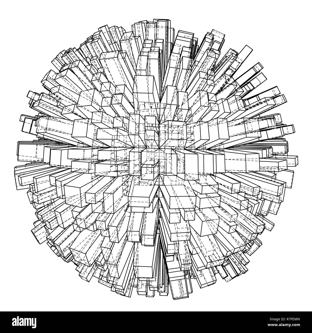 Abstract 3d Sphere with City, Blueprint Style Stock Vector Image & Art ...