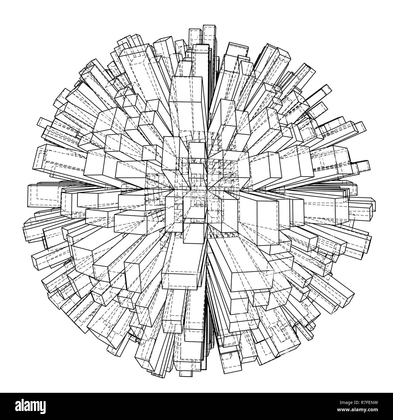 Abstract 3d Sphere with City, Blueprint Style Stock Vector Image & Art ...