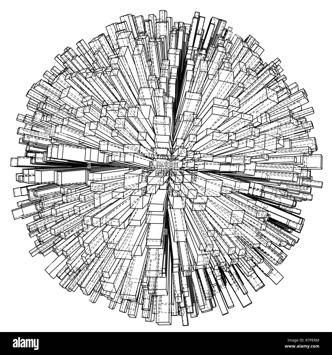 Abstract 3d Sphere with City, Blueprint Style Stock Vector Image & Art ...