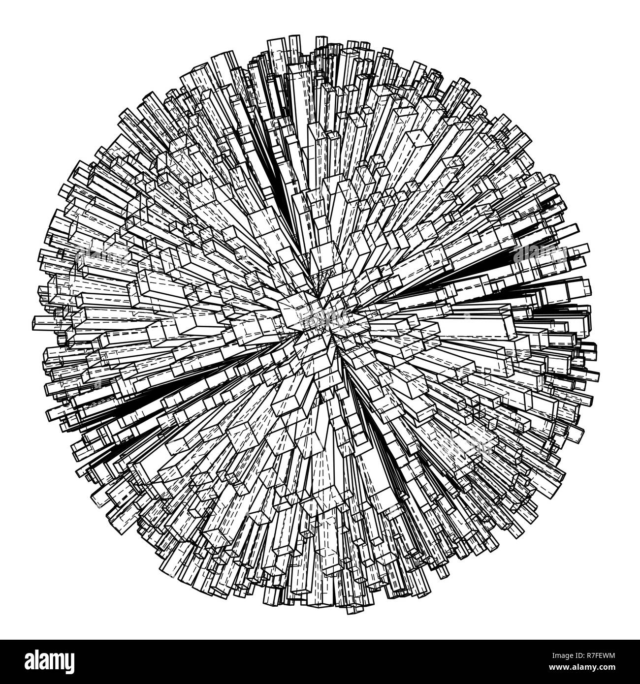 Abstract 3d Sphere with City, Blueprint Style Stock Vector Image & Art ...