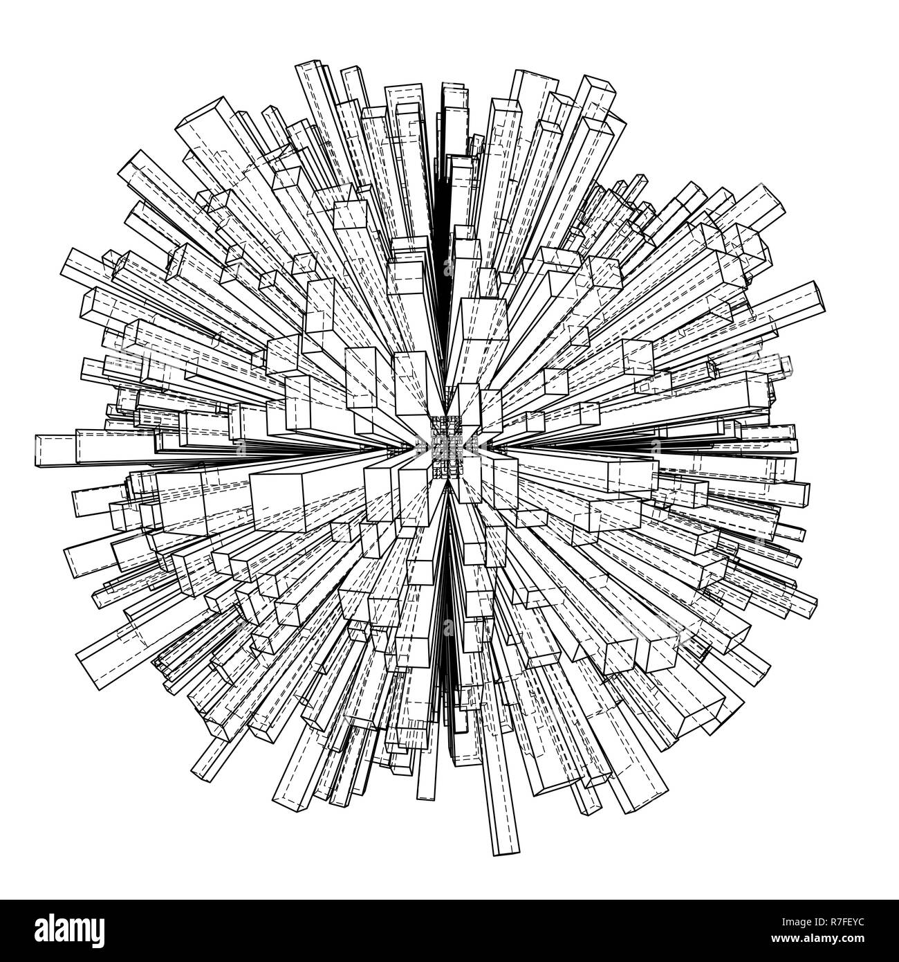 Abstract 3d Sphere with City, Blueprint Style Stock Vector Image & Art ...
