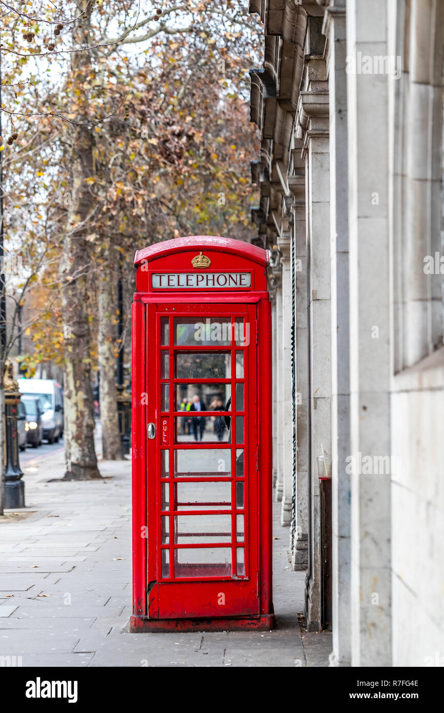 Red UK telephone box on Victoria Embankment at Temple Station. London ...