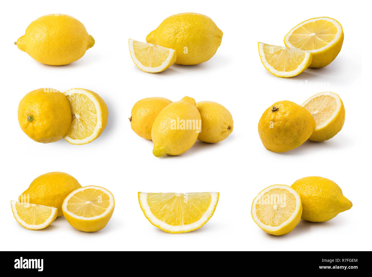 ripe lemon fruit set isolated on white background Stock Photo - Alamy