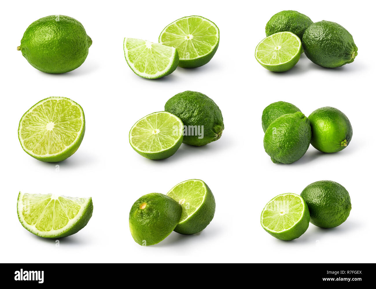 lime citrus fruit set isolated on white background Stock Photo - Alamy