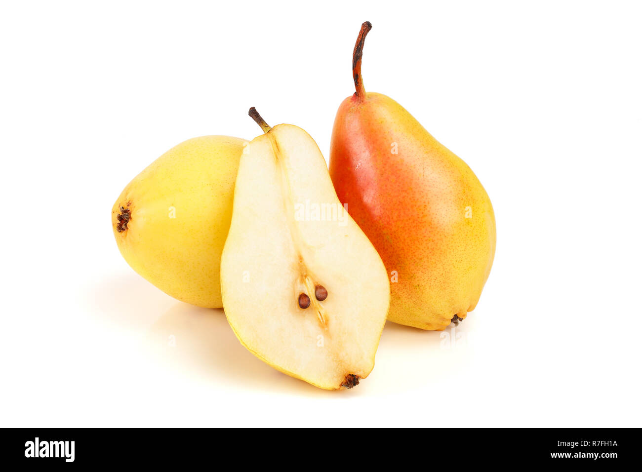 ripe red yellow pear fruits isolated on white background Stock Photo ...