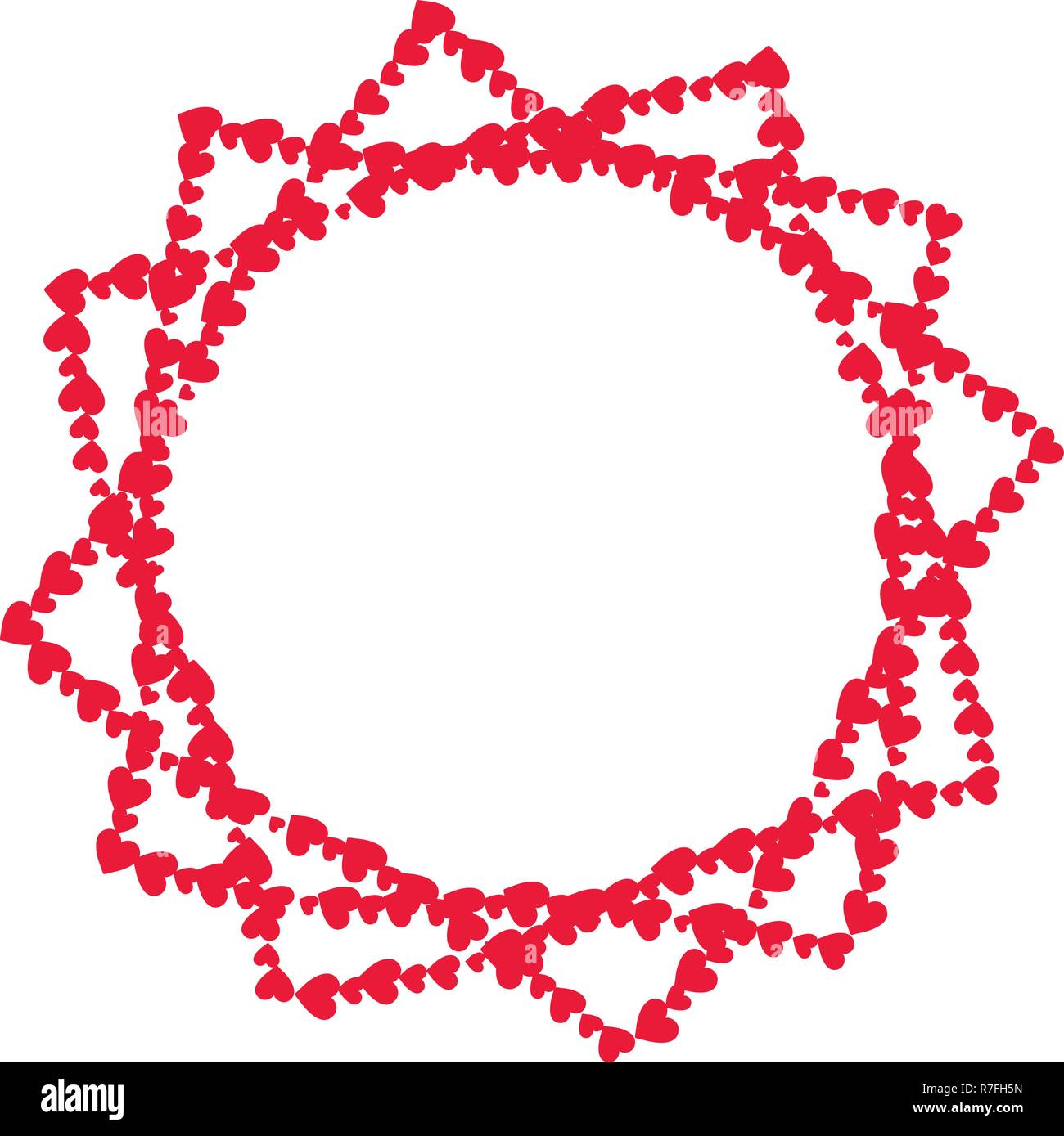 Vector red creative border photo frame made of hearts in shape of star ...