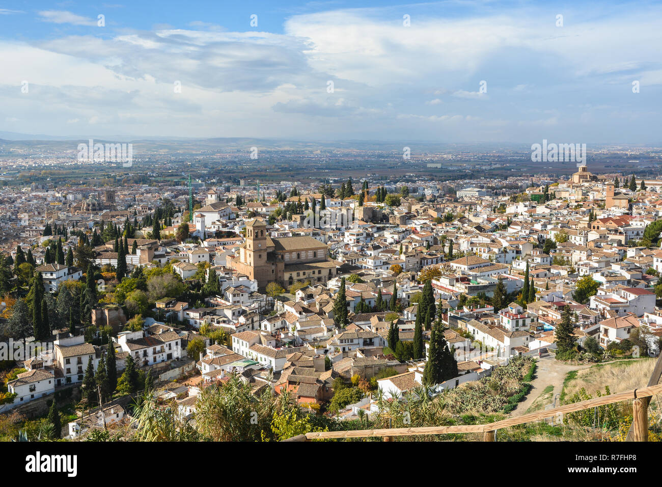 Granada, Andalusia. View overlooking the town. City landscape, houses ...
