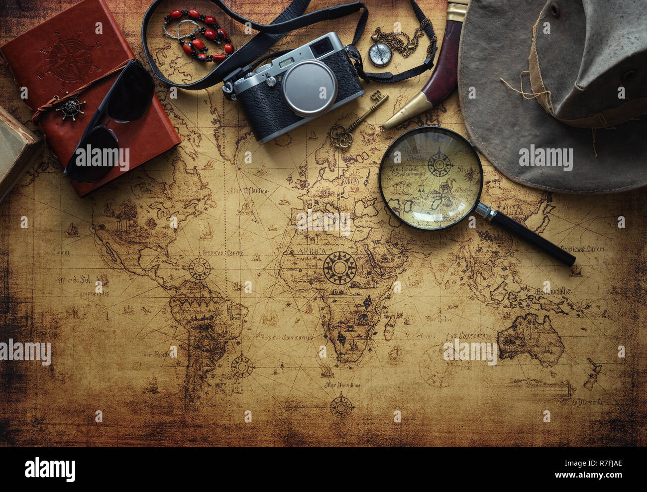 old map and vintage travel equipment / Travel concept Stock Photo - Alamy