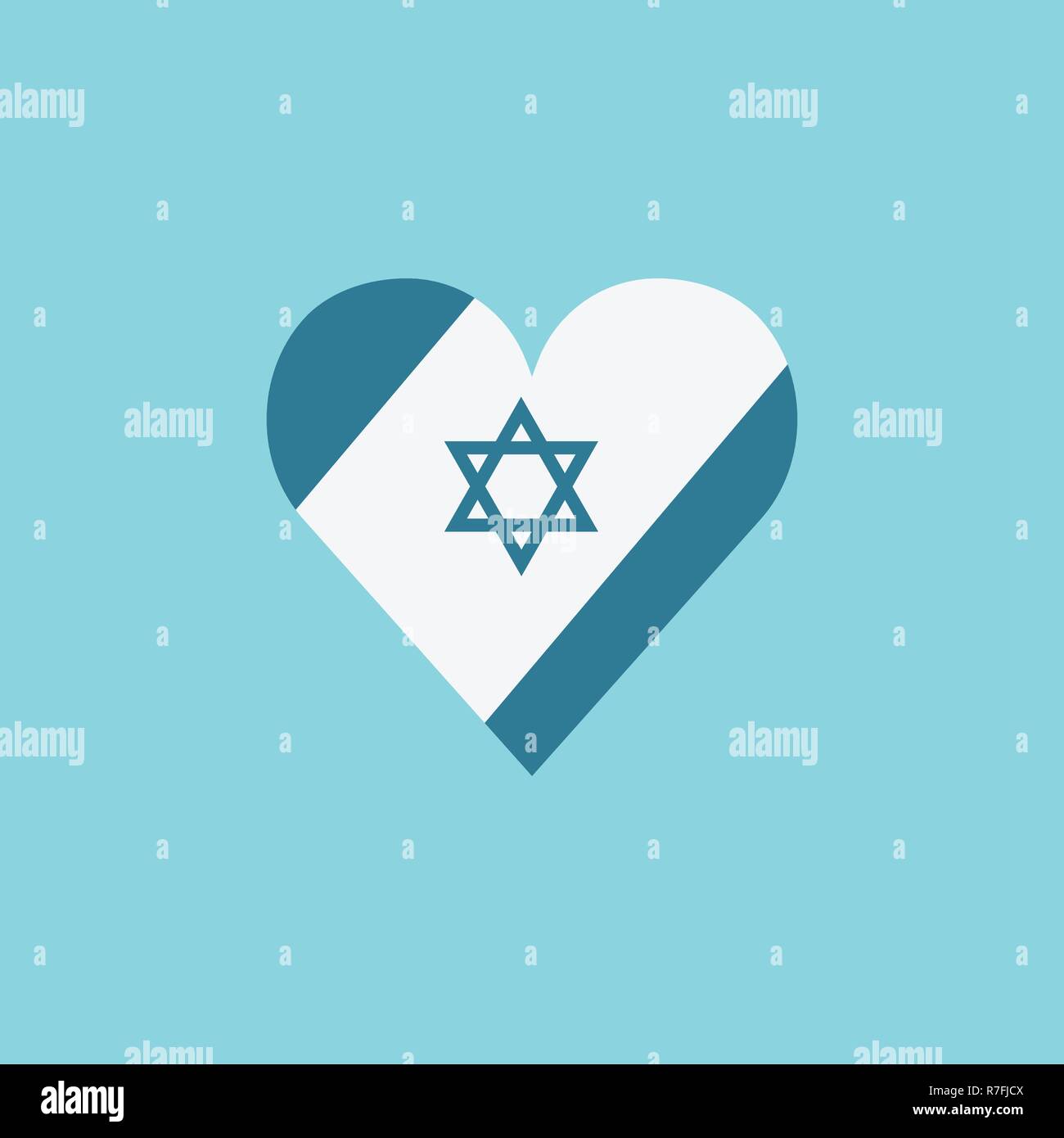 Israel flag icon in heart shape in flat design with blue background ...