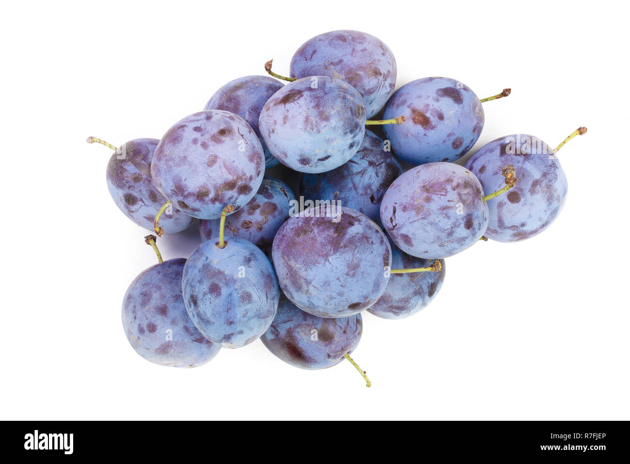 plums isolated on a white background. Top view. Flat lay pattern Stock ...