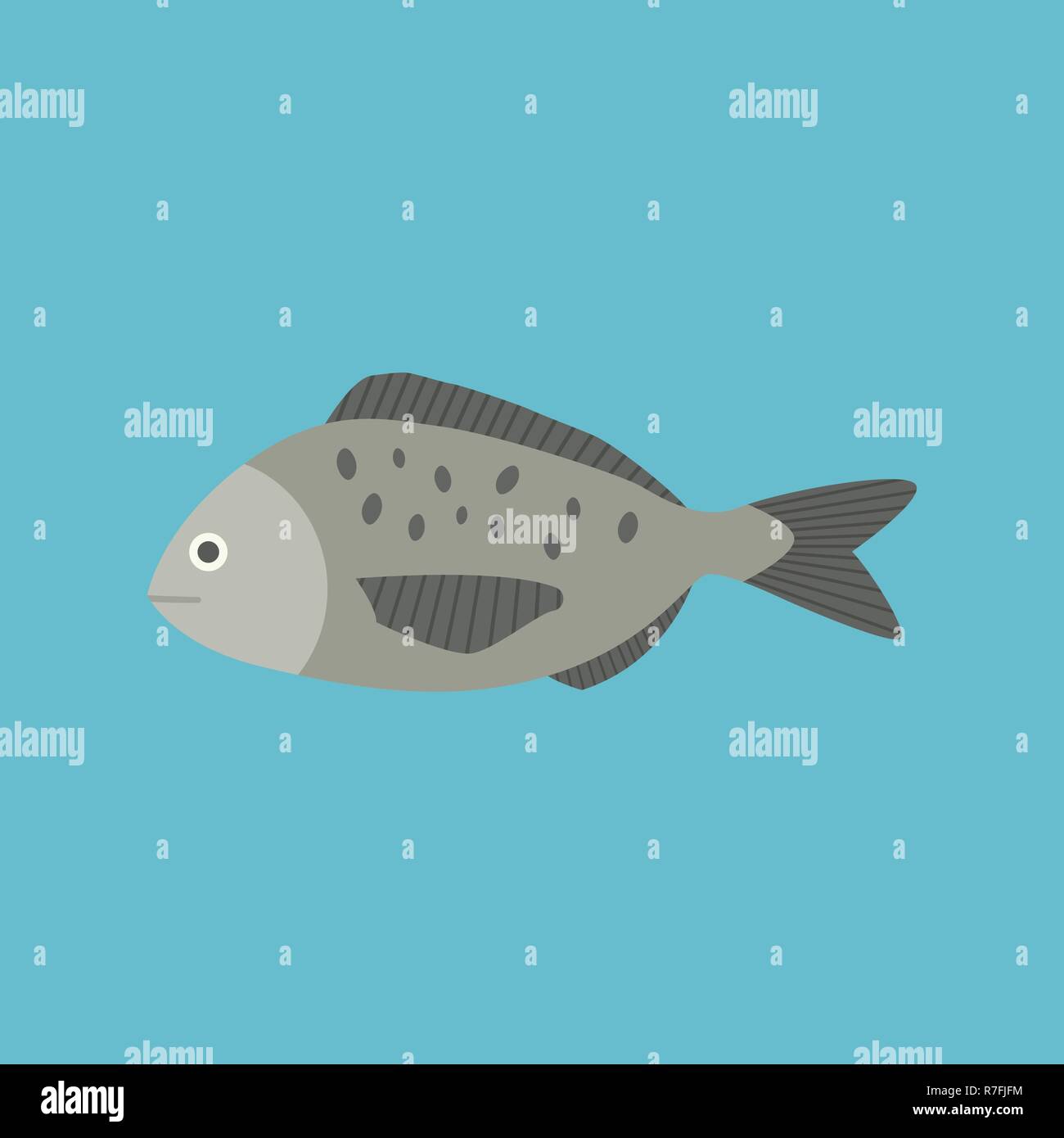 Gray fish icon in flat design with blue background Stock Vector Image ...