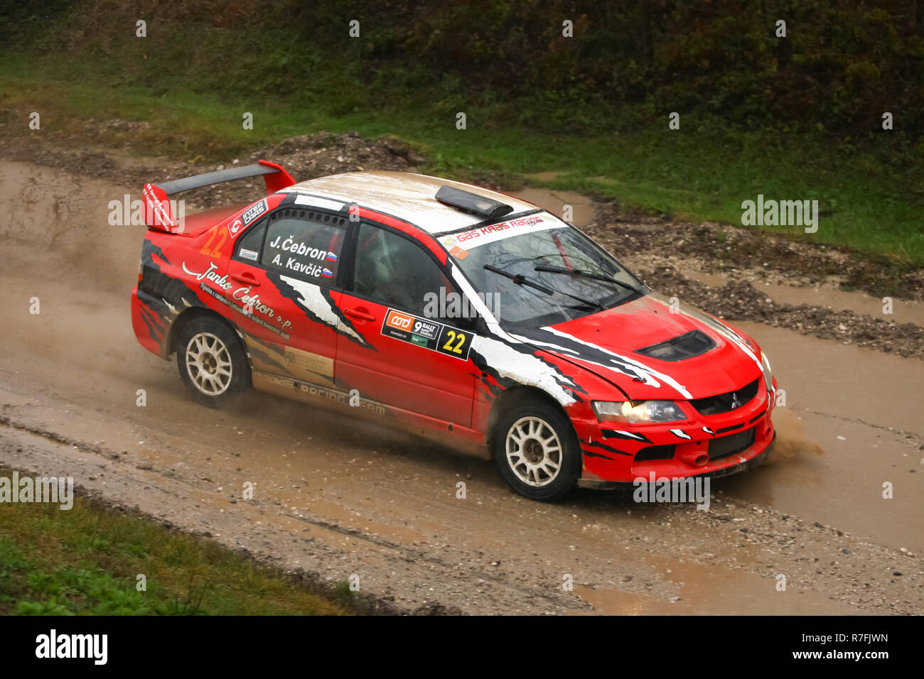 Red Mitsubishi Evo Rally Car Stock Photos & Red Mitsubishi Evo Rally ...