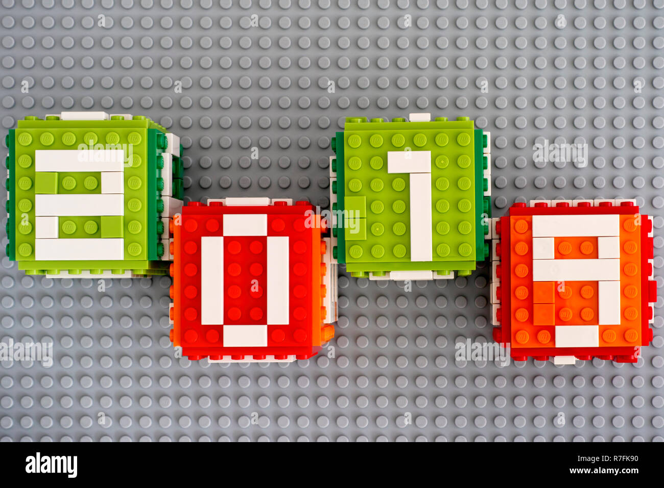 Tambov, Russian Federation - September 02, 2018 Four Lego cubes with ...