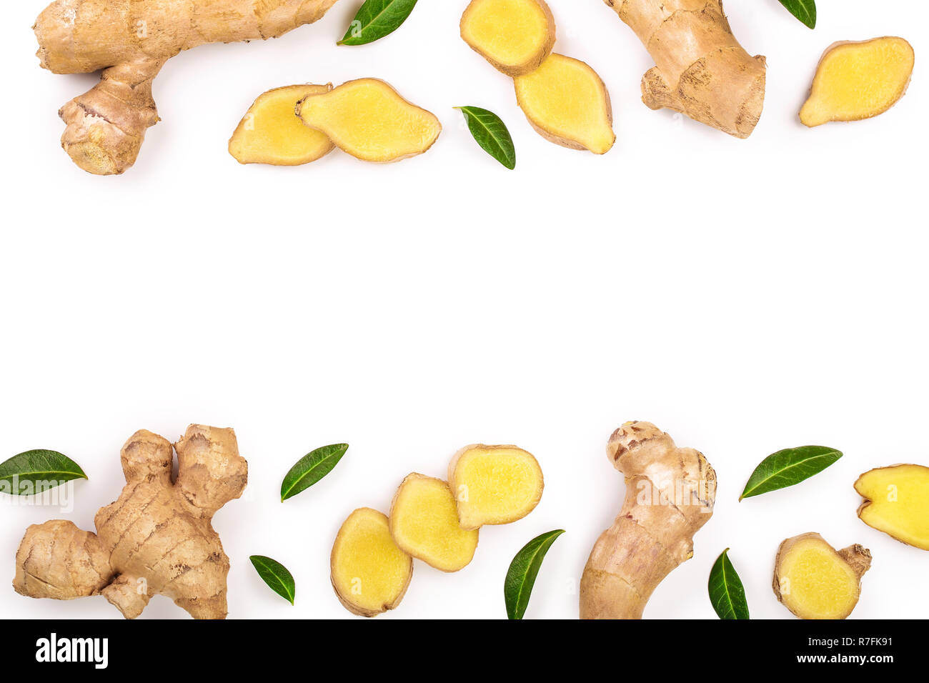 fresh Ginger root and slice isolated on white background with copy ...