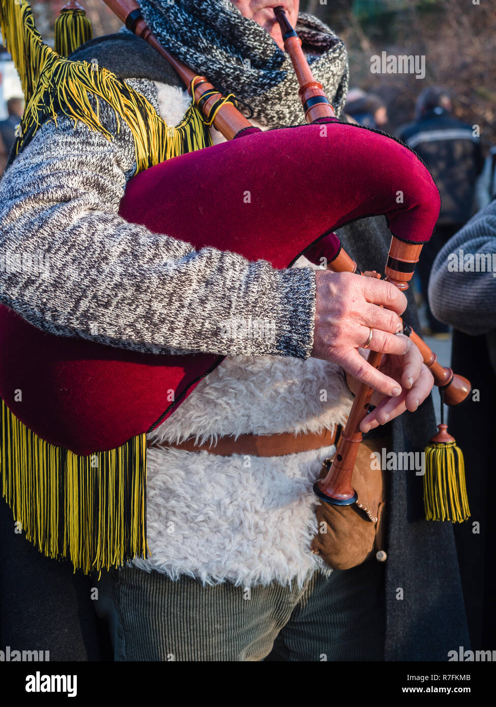 Bagpipe player in gowns during a traditional festival Stock Photo - Alamy