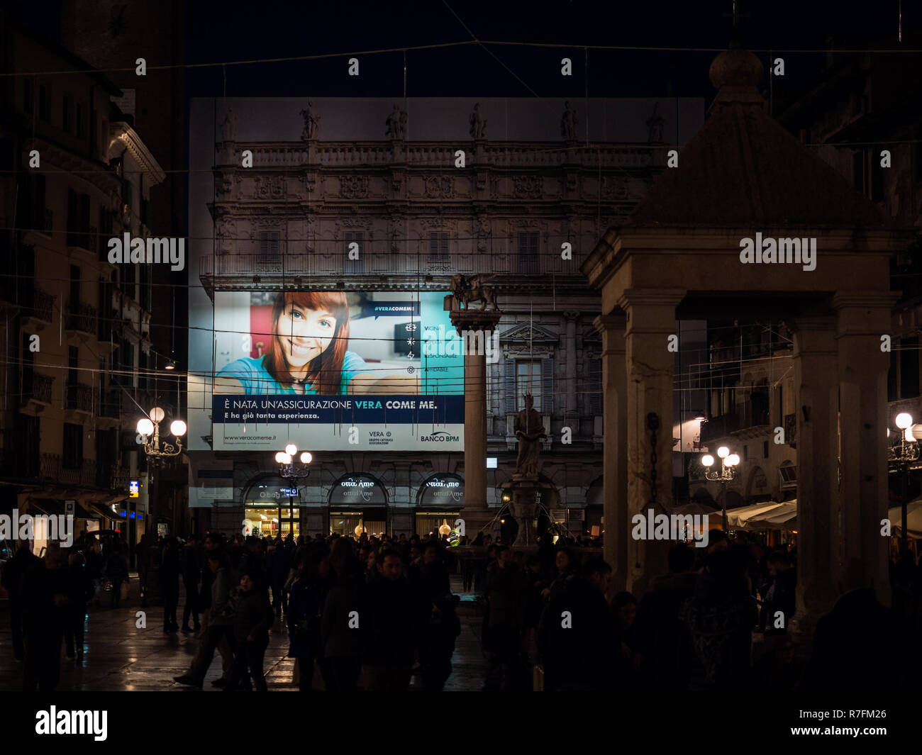 Verona, Italy - November 11, 2018: Giant advertising sign at night on ...