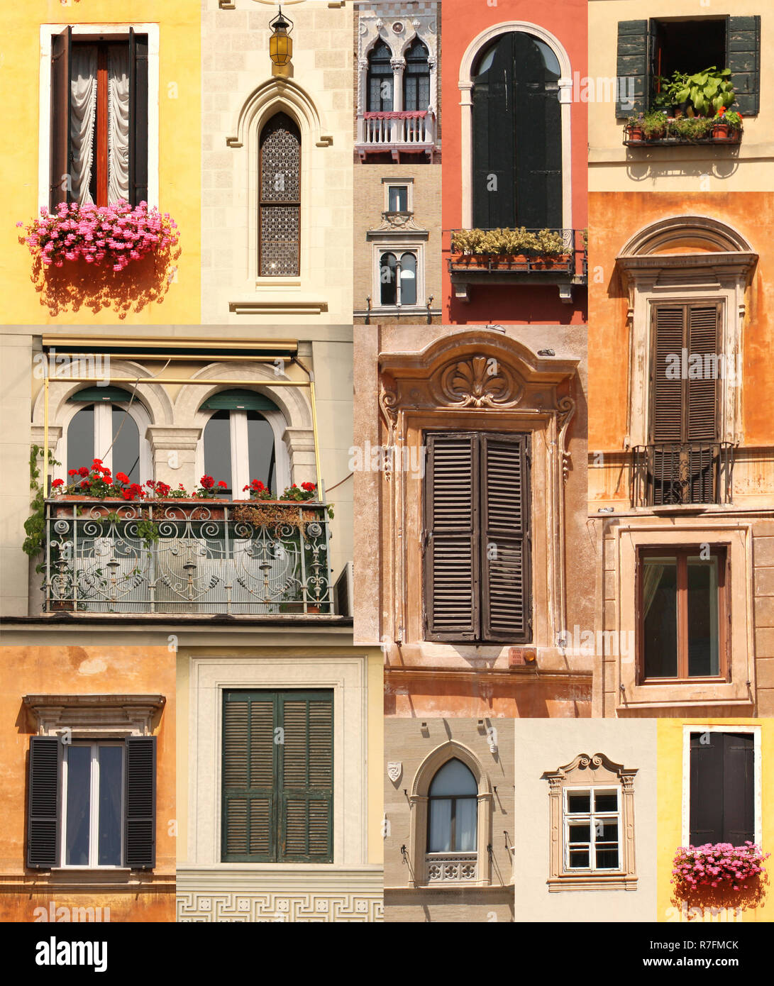 Collage with many different retro colorful windows Stock Photo - Alamy