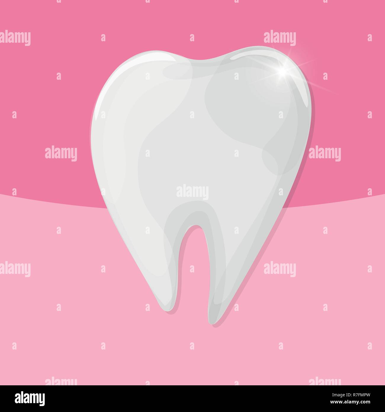 Vector healthy shiny tooth on pink background - medical illustration ...
