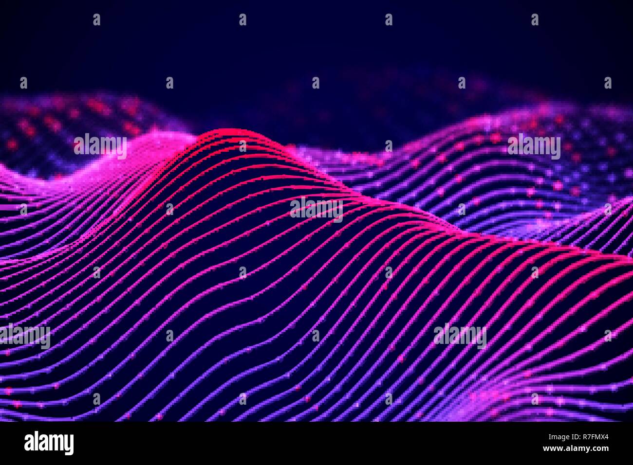 3D Sound waves with color dots. Big data abstract visualization Stock ...