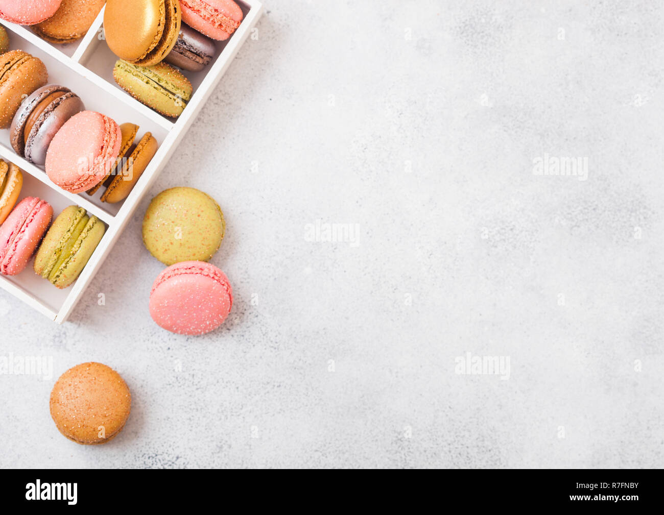 Dessert cake macaron or macaroon in white wooden boon stone kitchen ...