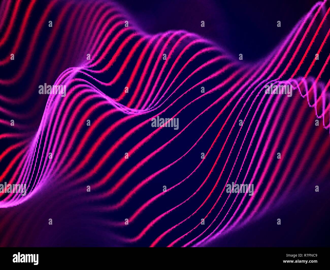 3D visualization of sound waves. Big data or information concept: Red ...